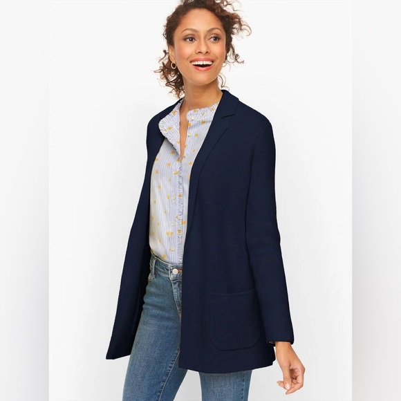 Talbots | Sweaters | Talbots Navy Blue Notch Collar Knit Sweater Blazer ...